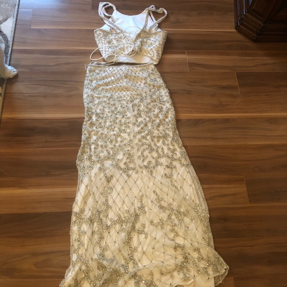Two Piece Beaded White Sherri Hill Prom Dress. - Gem
